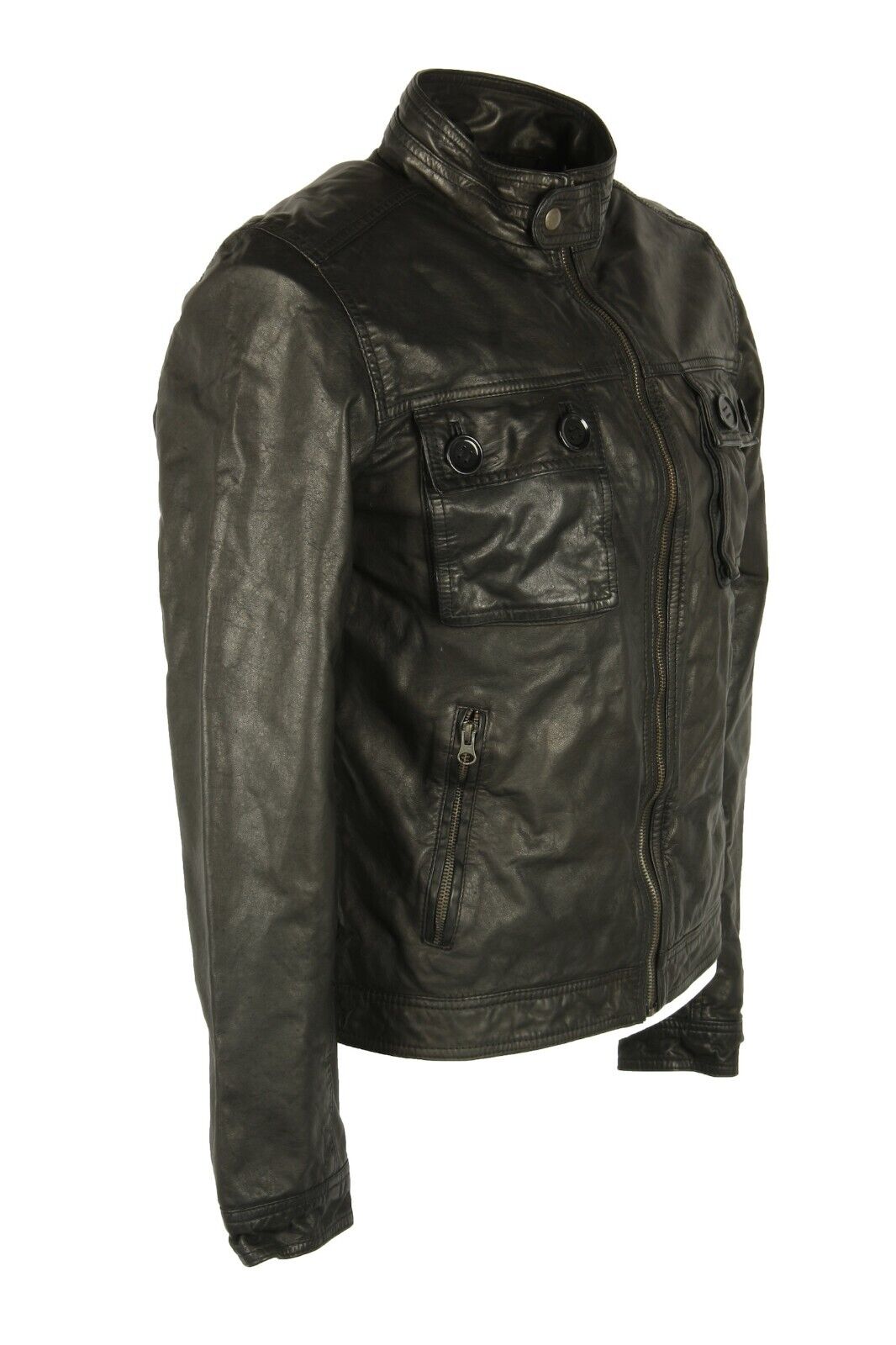 Real Leather Jacket Mens Bomber Biker Style Black,Brand New S,M,L,XL ...