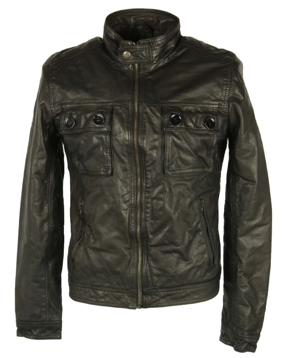 Real Leather Jacket Mens Bomber Biker Style Black,Brand New S,M,L,XL ...